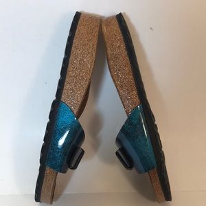Birkenstock | Shoes | New Birkenstock Blue Metallic Slide Comfort ...
